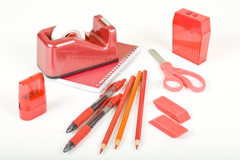 Red School Set stock image. Image of scissors, pencil - 10316331