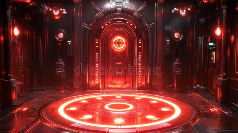 Red Sci-Fi Chamber with Illuminated Door Stock Illustration ...