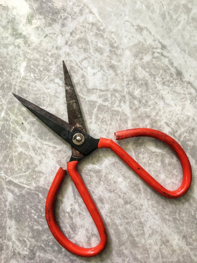 Red Scissor stock photo. Image of marble, patterned - 214968768