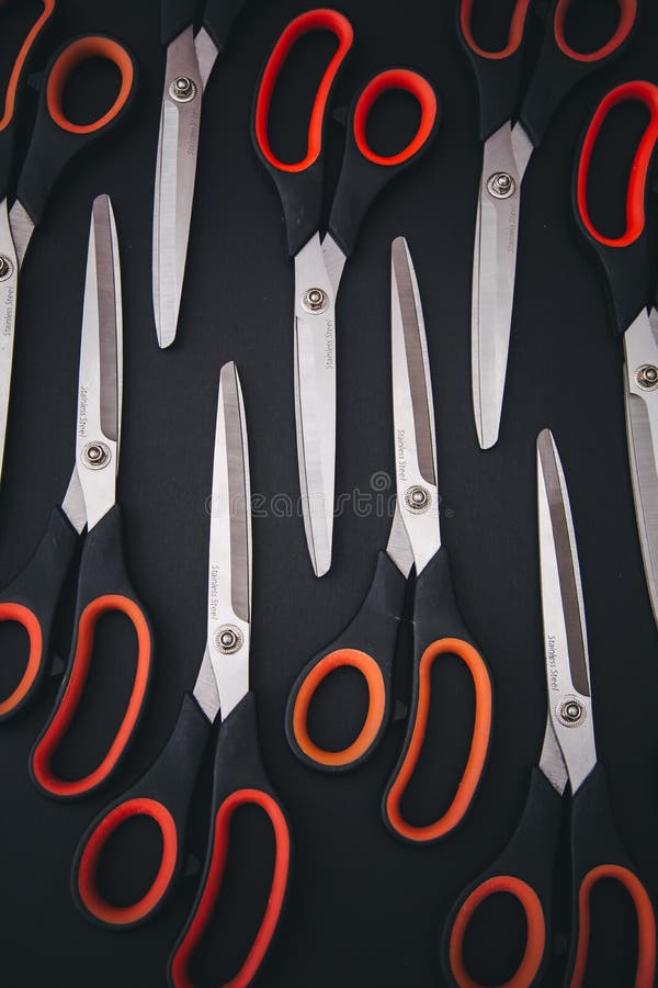 Red Scissors are on the Black Table Stock Image - Image of scissors ...