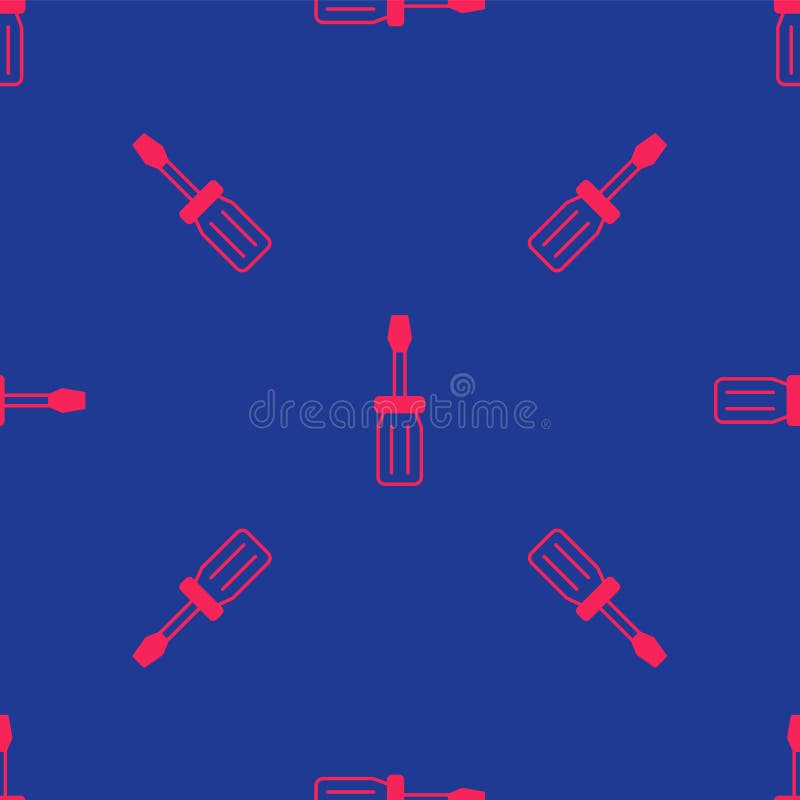 Red Screwdriver Icon Isolated Seamless Pattern on Blue Background ...