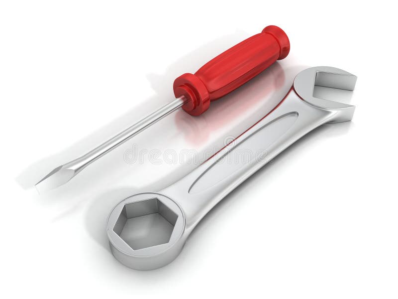 Red Screwdriver and Wrench Icon on White Stock Illustration ...