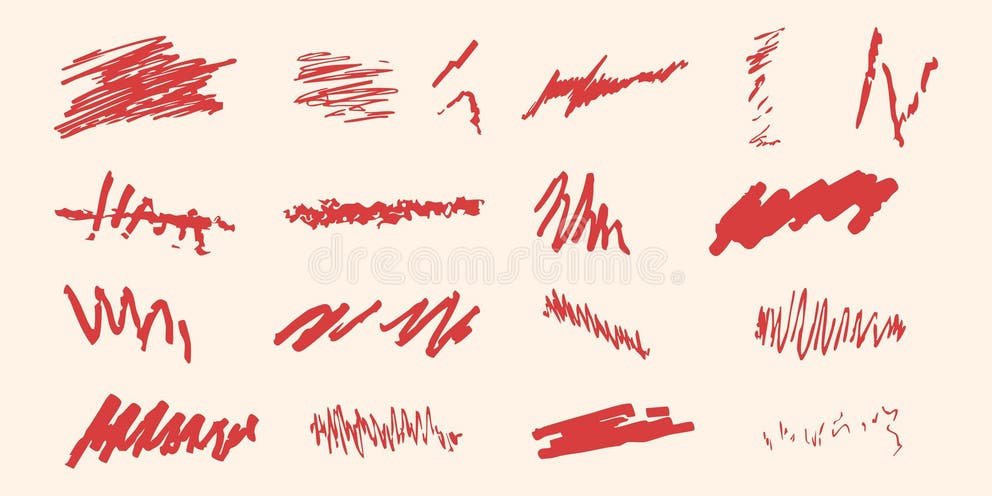 Red Scribble Brush Stroke Set. Artistic Expression and Creativity ...