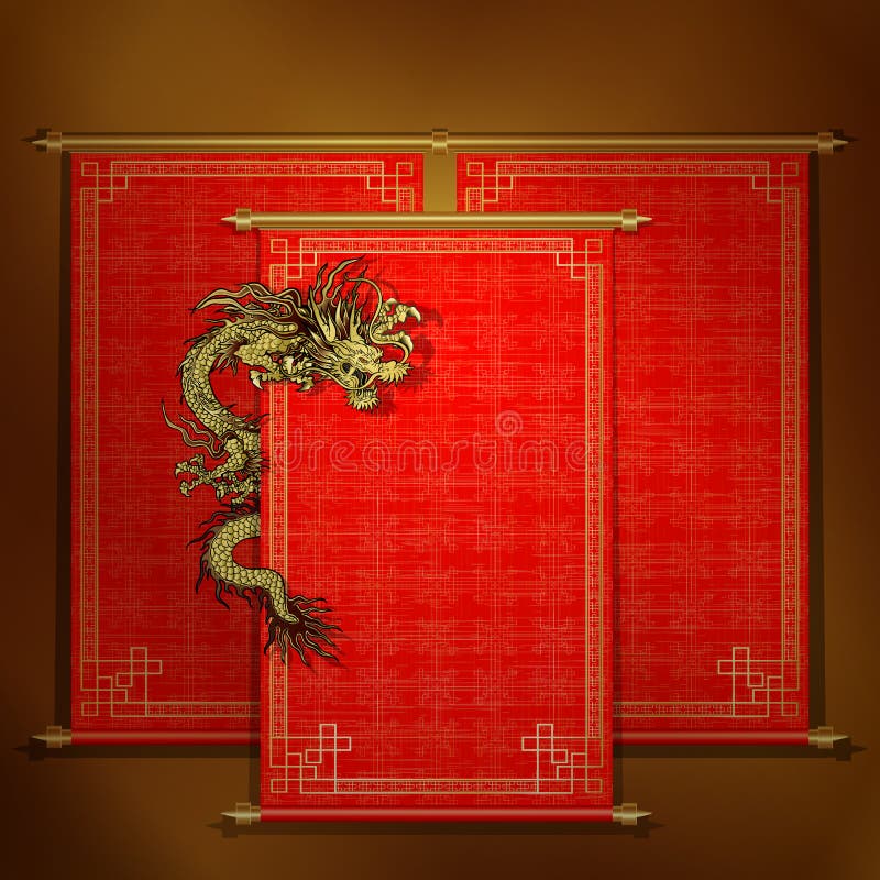 Red Scroll with Chinese Dragon Stock Vector - Illustration of graphic ...