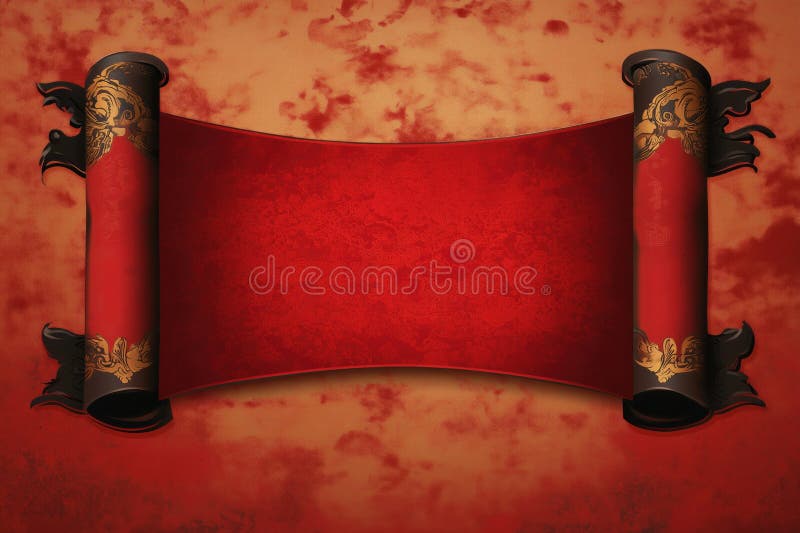 Red Scroll with Ornate Borders, Decorative Background, Elegant Design ...