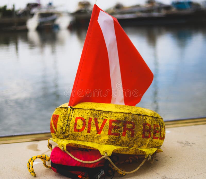 Diver Below Sign on the River. Stock Photo - Image of gear, warning ...