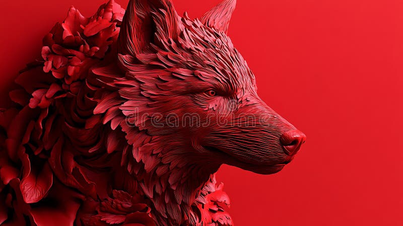 Red Sculpted Wolf Design on a Bold Red Background Stock Illustration ...