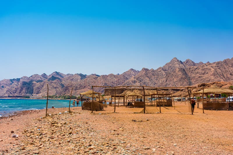 Red Sea Beach Against the Backdrop of the Sinai Peninsula Mountains in ...