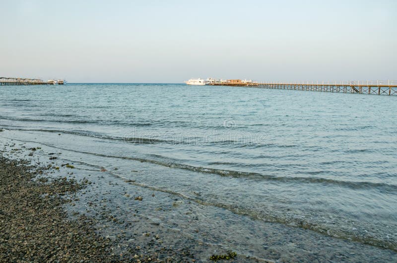 Red Sea Coast and a Yacht at Sea Far Stock Photo - Image of scenic ...