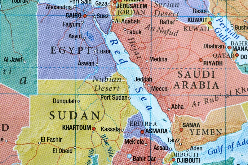 Red Sea on the World Map Close-up Stock Photo - Image of sudan, africa ...
