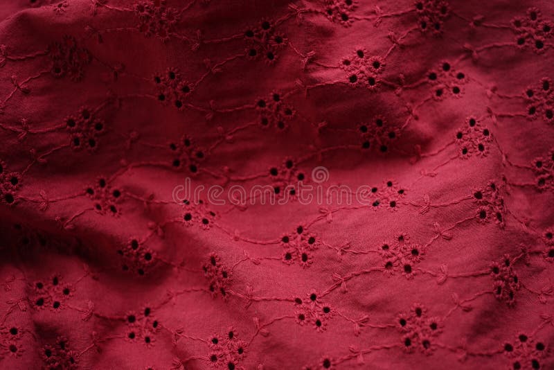 Red Seam Fabric with a Floral Pattern, Embossed Flowers Stock Photo ...