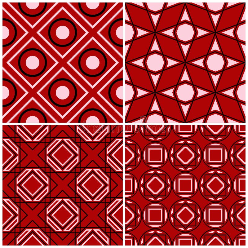 Red Seamless Backgrounds with Black and White Geometric Patterns Stock ...