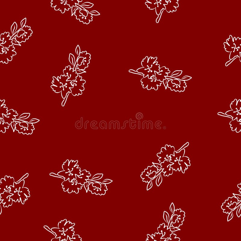 Red Seamless Vector Pattern with White Flowers on Branch. Art ...