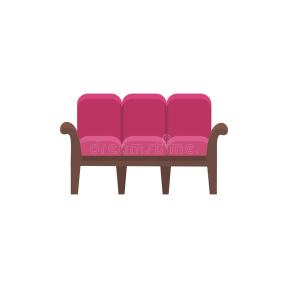 Red 3 Seaters Sofa. Vector Illustration. Flat Icon of Settee. Fr Stock ...