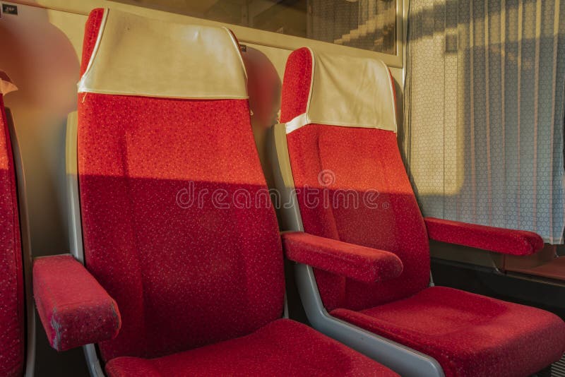 Red Seats in First Class Compartment in Czech Train Stock Image - Image ...
