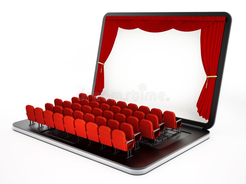 Red Seats on Laptop Computer with Blank Screen. 3D Illustration Stock ...