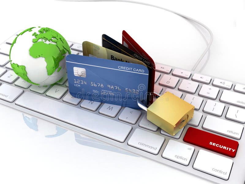 Red Security Button on Keyboard with Credit Card Stock Illustration ...