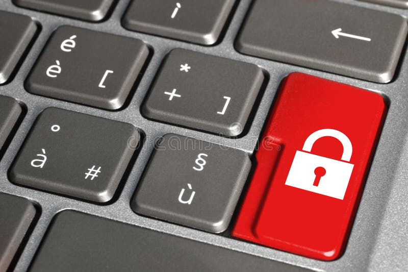 Red Security Button on the Keyboard. Padlock Symbol on Red Button of ... Red Security Button on the Keyboard. Padlock Symbol on Red Button of ...