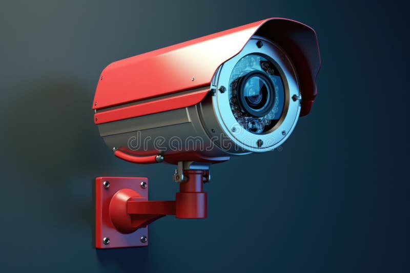 A Red Security Camera Mounted on a Wall. Suitable for Surveillance ...