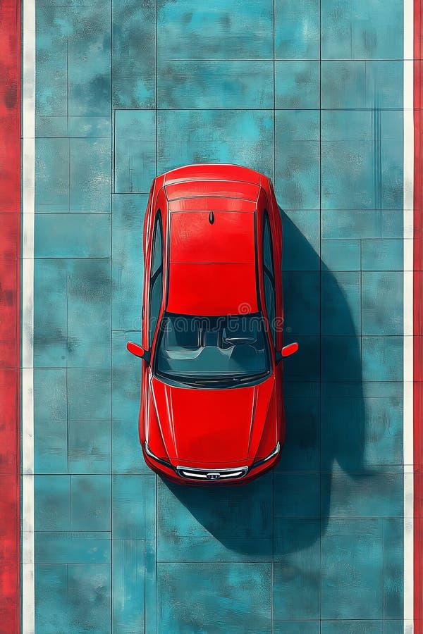 Red Sedan Front View: Digital Painting on Blue Stock Illustration ...