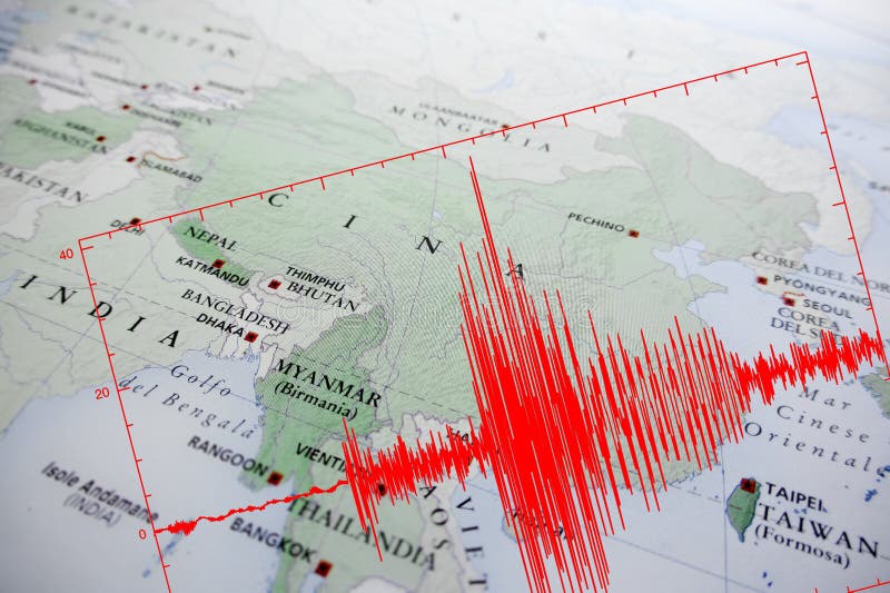 Red Seismic Wave Over Myanmar Map Stock Photo - Image of india ...
