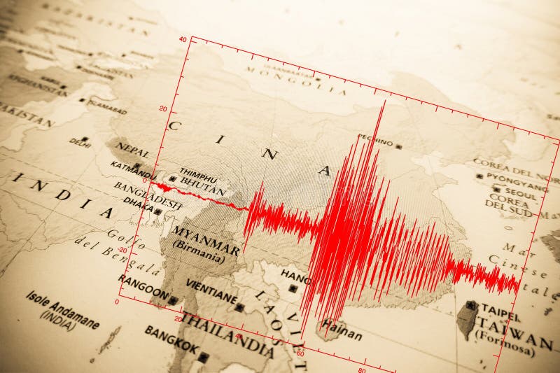 Red Seismic Wave Over Myanmar Map Stock Image - Image of bangladesh ...