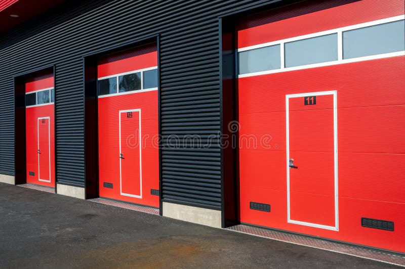 Storage Building with Red Doors Stock Image - Image of estate, delivery ...