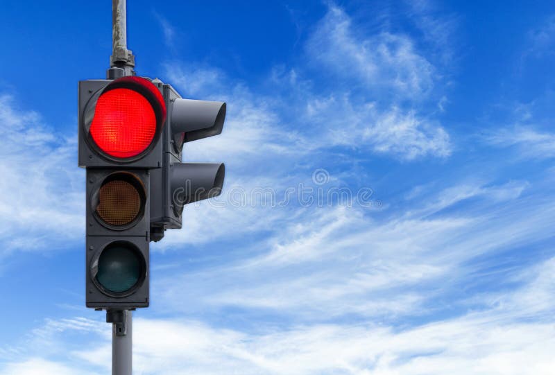 Red Semaphore Light with Cloudy Sky Background Stock Image - Image of ...