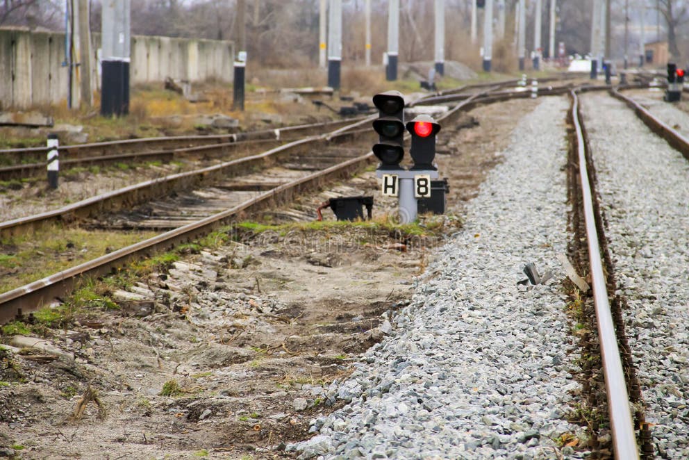 Red Semaphore Signal on a Railway Stock Photo - Image of freight, lamp ...