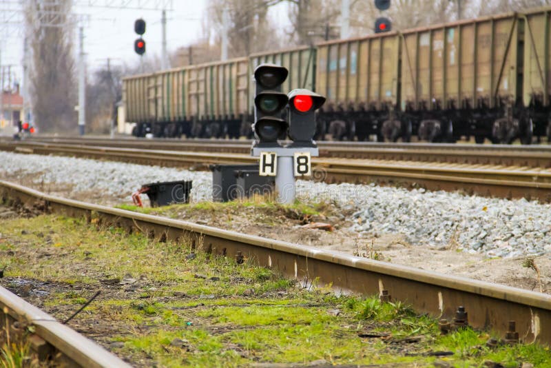 Red Semaphore Signal on a Railway Stock Photo - Image of metal, road ...