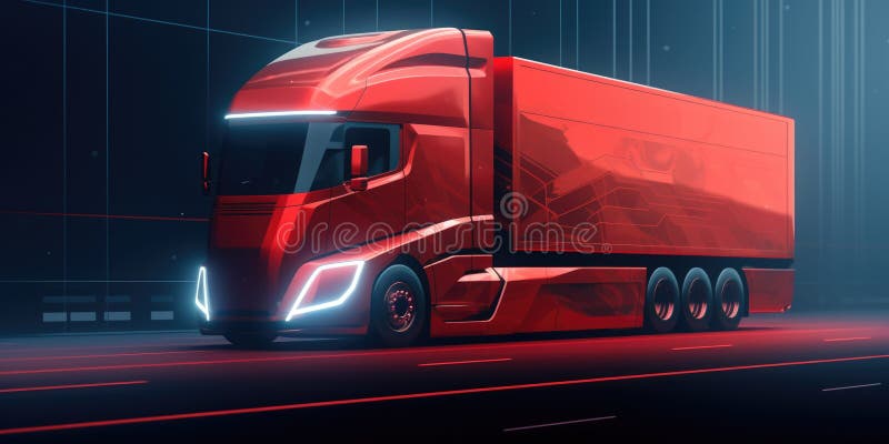 A Red Semi Truck with a Bright Light on the Front Stock Image - Image ...