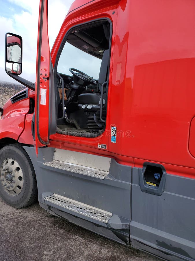 Red Semi-truck door ajar stock photo. Image of truck - 168098342