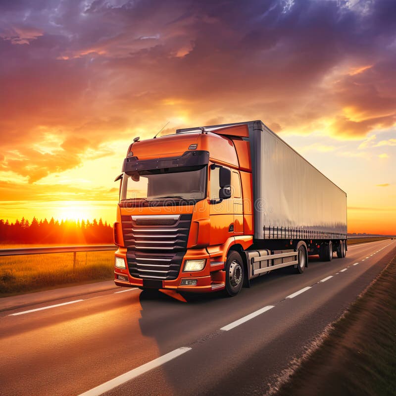 Red Semi Truck Driving Down Highway Stock Image - Image of vehicle ...