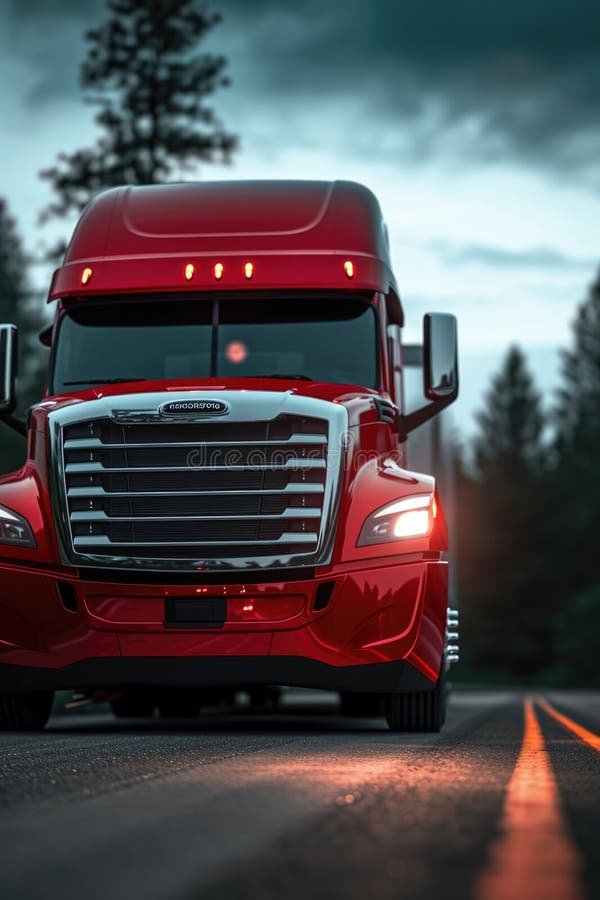 A Red Semi Truck Driving Down a Road. Perfect for Transportation and ...