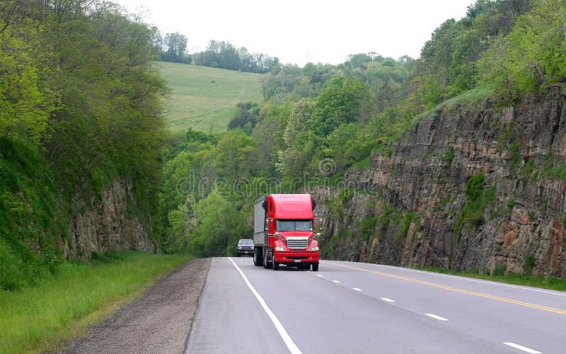 Red Semi Truck on Historic Route 6 Stock Photo - Image of gray, curve ...