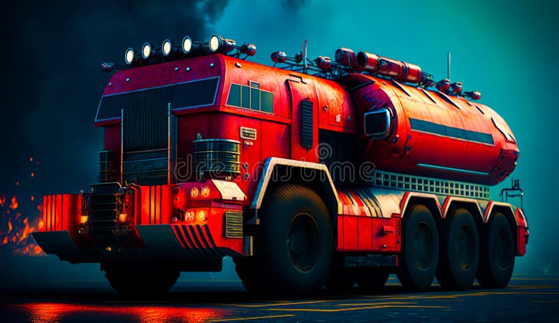 Red Semi Truck Parked on the Side of Road Under Cloudy Sky. Generative ...