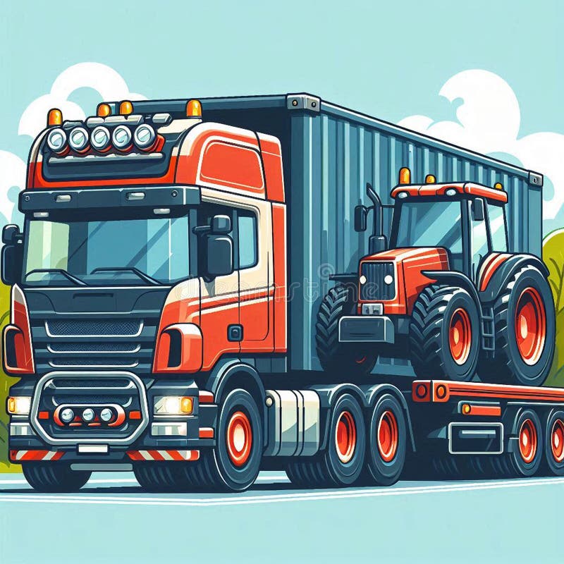 A Red Semi Truck is Pulling a Tractor Trailer Stock Illustration ...