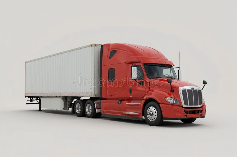 Red Semi-Truck with White Cargo Trailer Stock Illustration ...