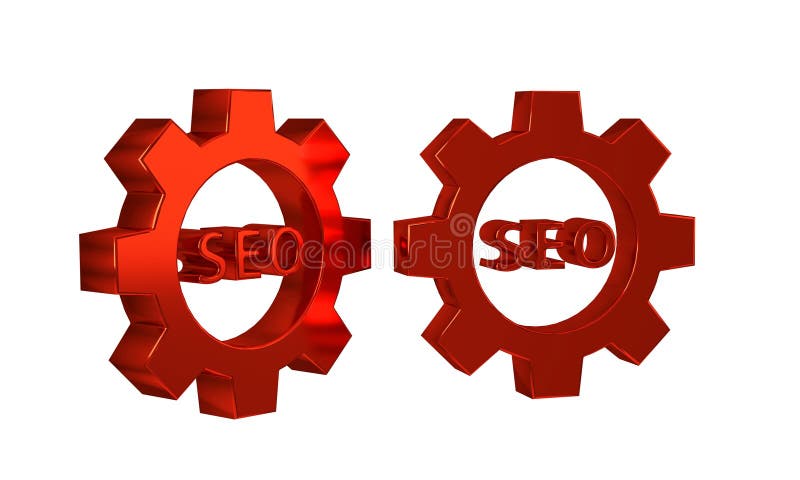 Red Seo Tag with Gear Wheel Icon Isolated on Transparent Background ...