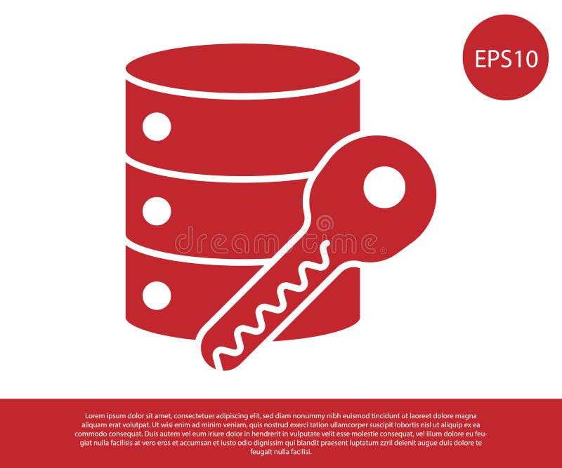 Red Server Security with Key Icon Isolated on White Background ...