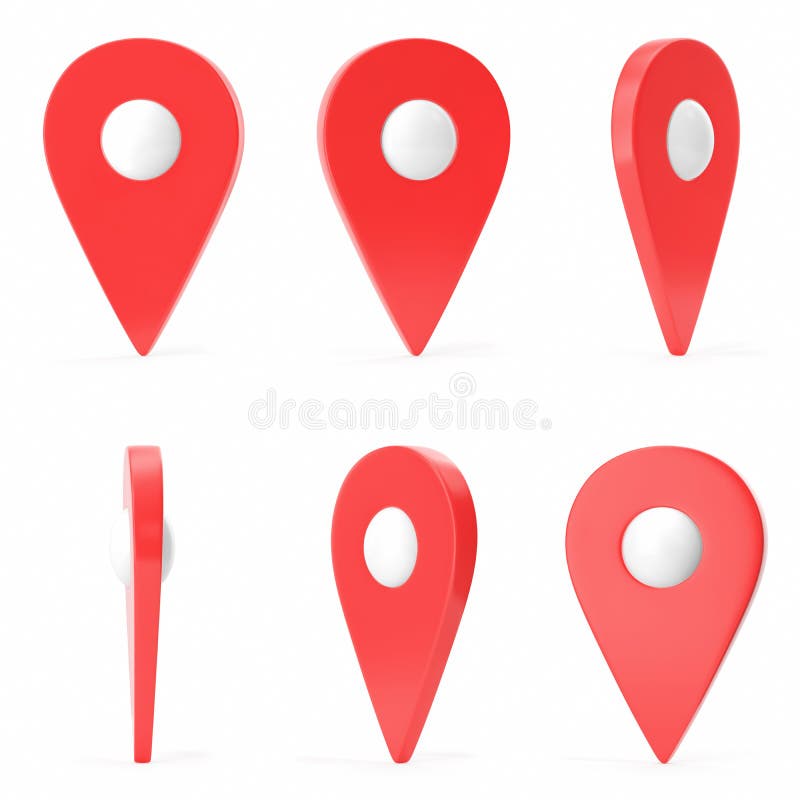 Red Set Map Pointer on White Background. Ralistic Map Pointer, GPS Location Symbol, Three ...