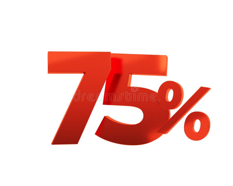 Red Sevety Five Percent on White Background. 3d Render Stock ...