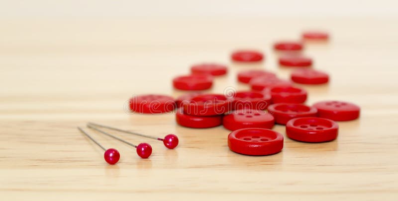 Red Sewing Supplies, Buttons and Pins, Web Banner Stock Photo - Image ...