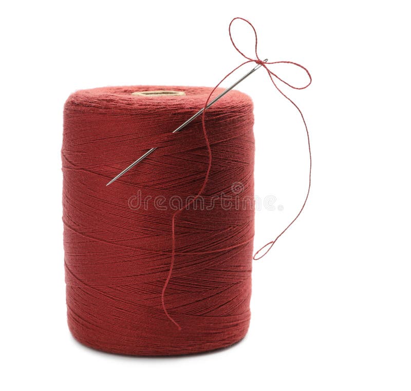 Red Sewing Thread with Needle on White Background Stock Image - Image ...