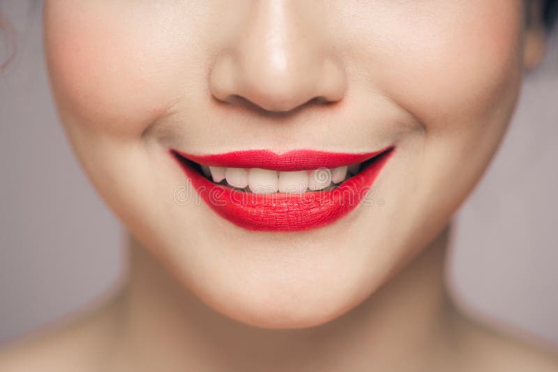Red Lips Closeup. Make Up Concept. Beautiful Perfect Lips. Stock Image ...