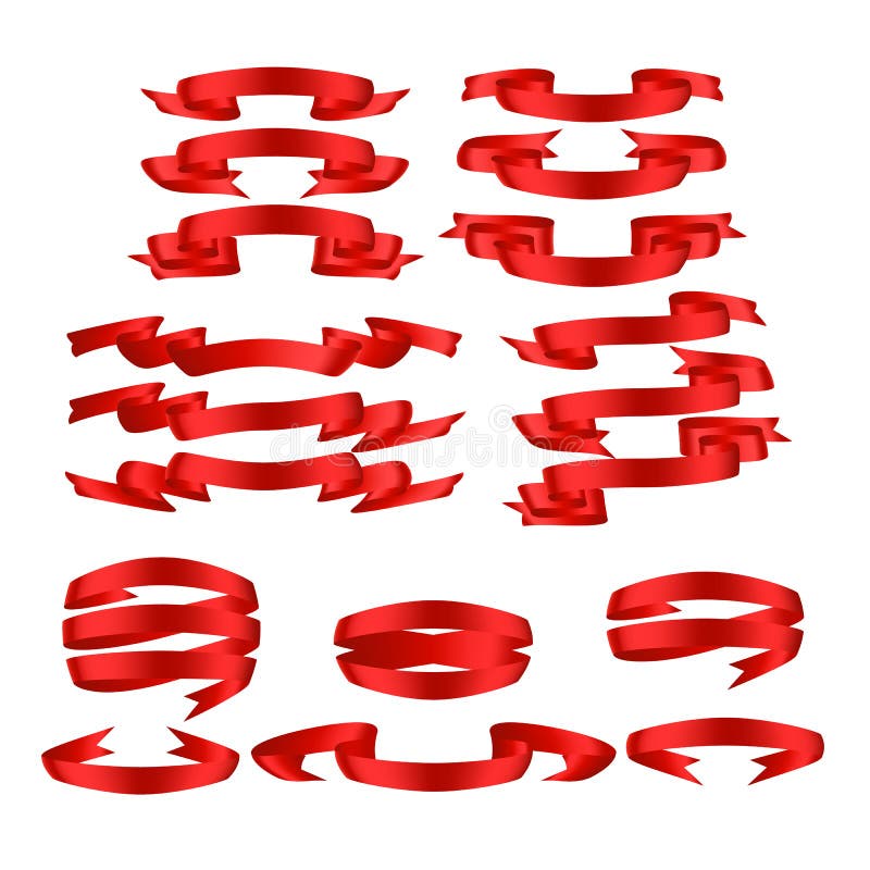 Red with Shadow and Gradient Ribbon Vector Banner Set Stock Vector ...