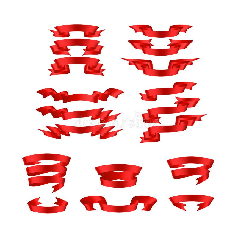Red with Shadow and Gradient Ribbon Vector Banner Set Stock Vector ...