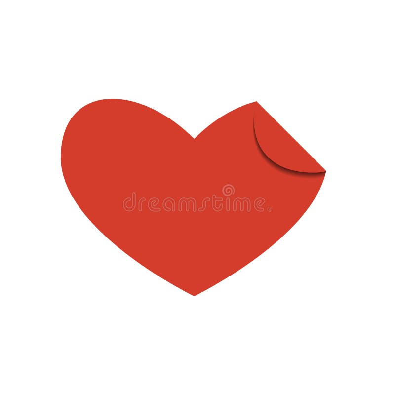 Red Shape Heart with Curled Corner on White Background. Modern ...