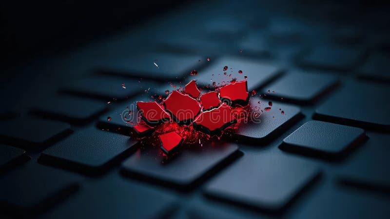 Red Shattered Pieces on a Dark Keyboard Backdrop Symbolizing Digital ...
