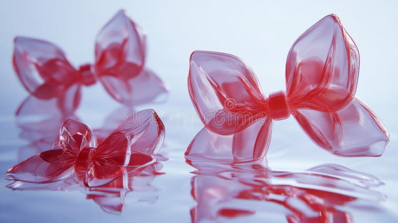 Red Sheer Ribbon Bows on Reflective Water Surface Stock Illustration ...